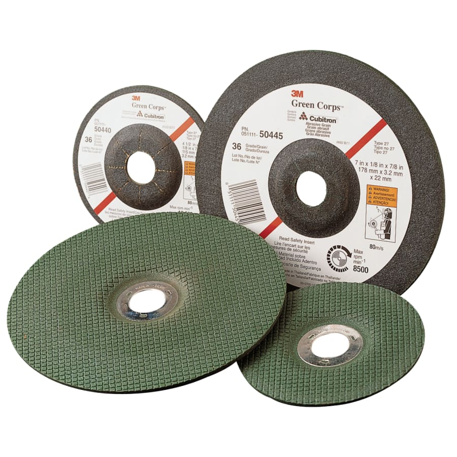 3M Abrasive Green Corps Flexible Grinding Wheel, 7" Dia, 7/8 Arbor, 1 ...